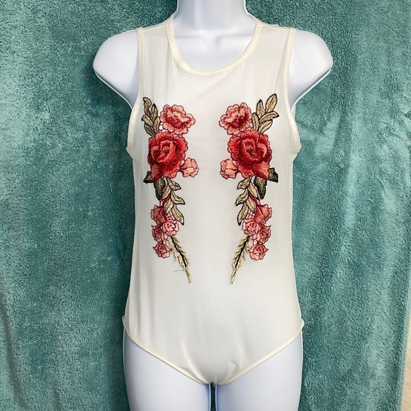 Forever 21 | Tops | Forever 2 White Mesh Bodysuit With Floral ...